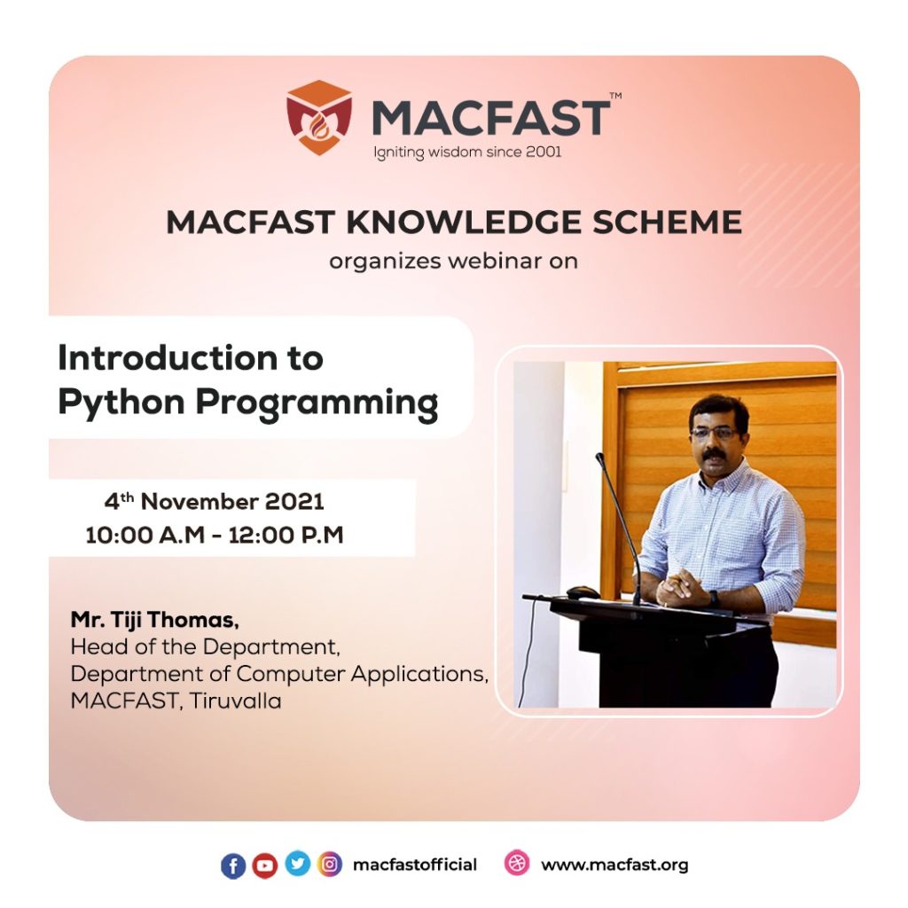 MACFAST Knowledge Scheme organizes webinar on 'Introduction to Python Programming' - MACFAST