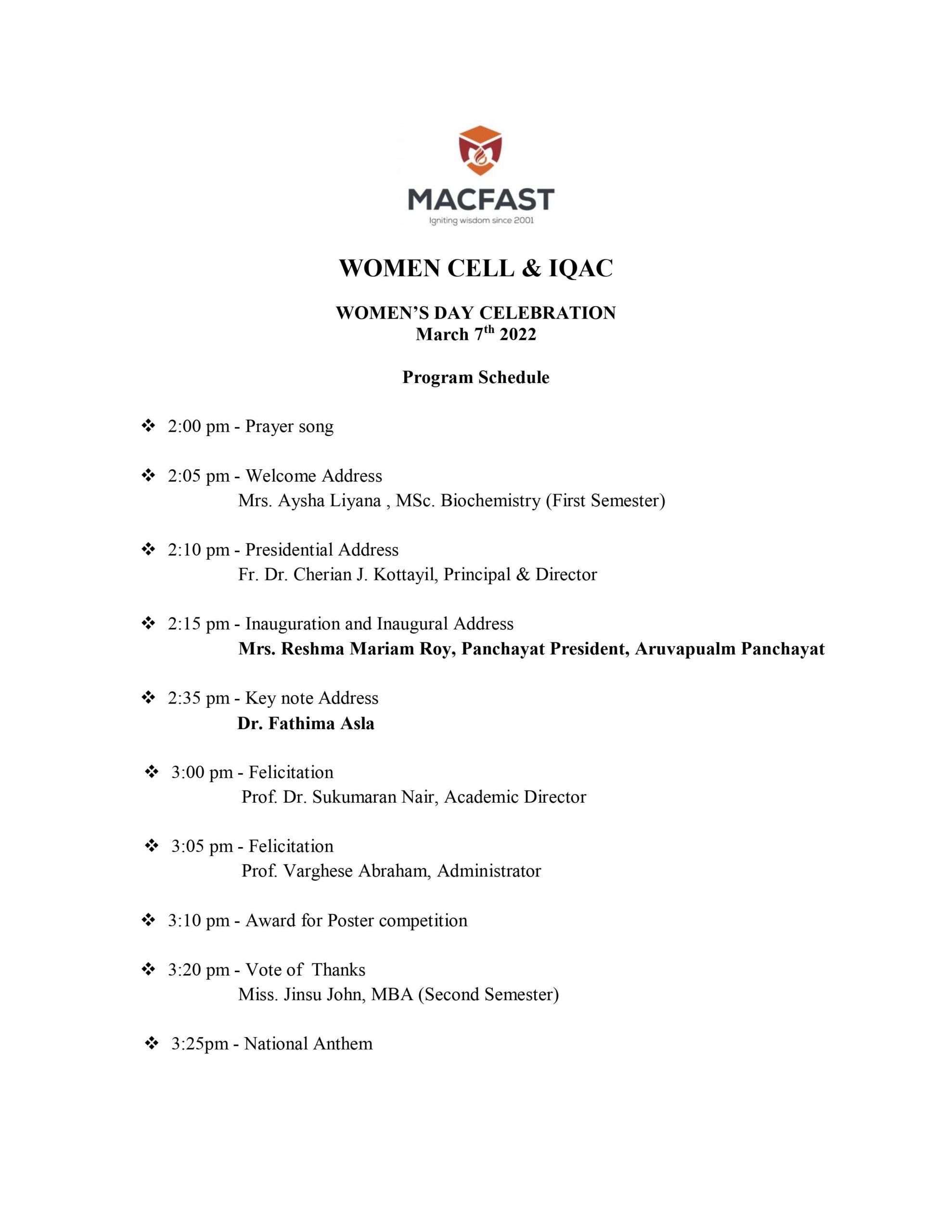 Women's Day Celebration 2022 - MACFAST