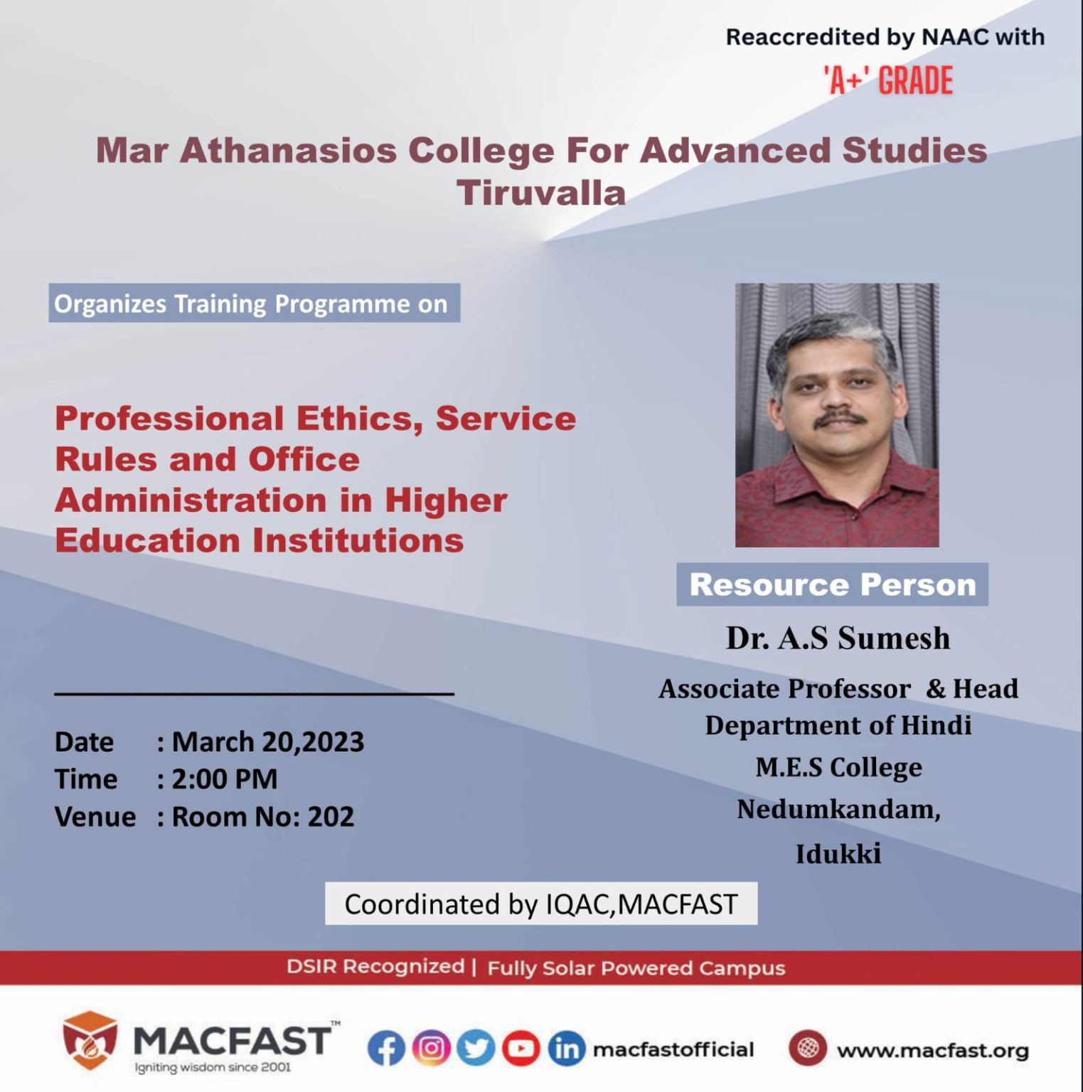 Training programme on ‘Professional Ethics, Service Rules and Office ...