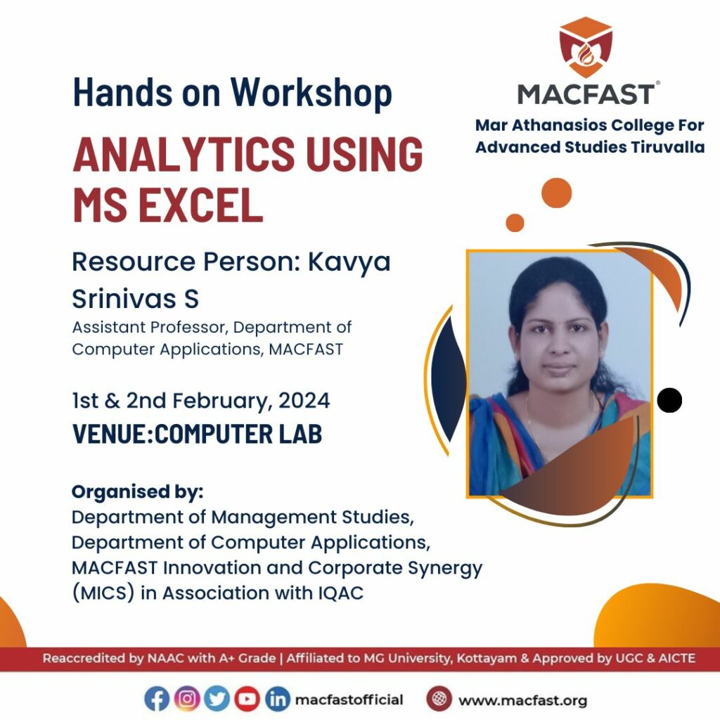 Hands on Workshop on Analytics using MS EXCEL - MACFAST