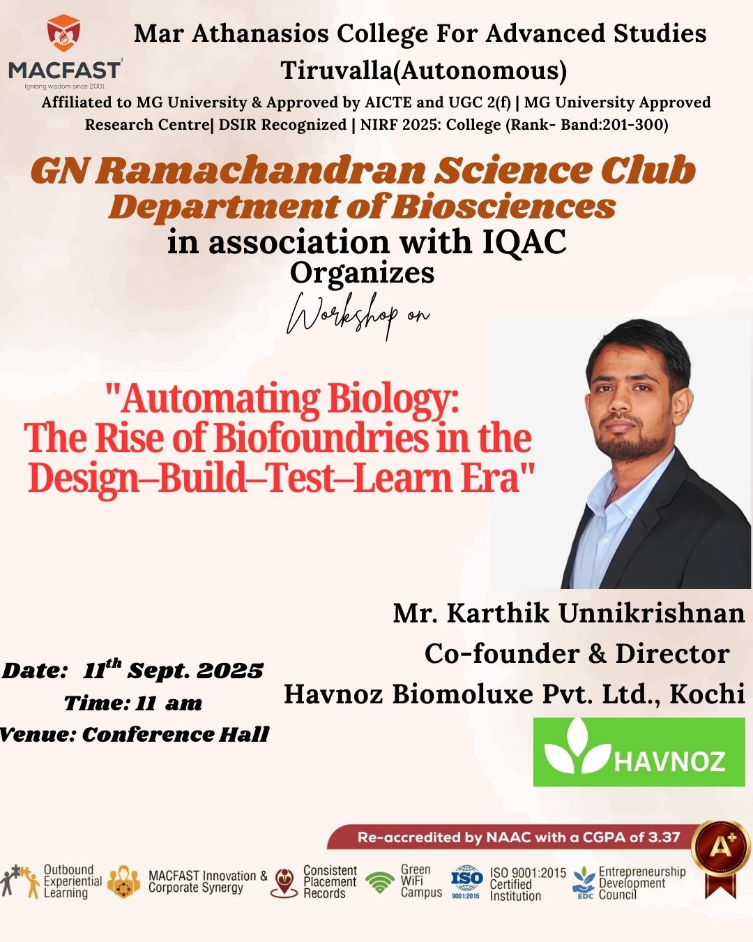 Workshop on "Automating Biology: The Rise of Biofoundries in the Design ...